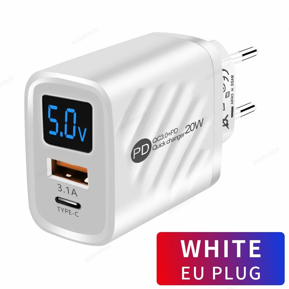 PD USB-зарядные устройства Quick Charge QC 3.0 для iPhone 14 Oneplus Samsung Xiaomi Адаптер EU White