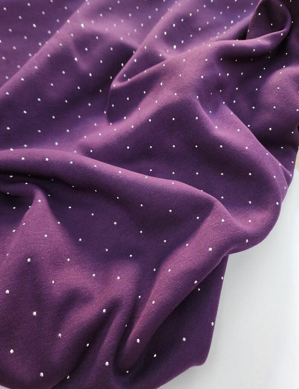 Ткань Футер барашек со стразами, цвет фиолетовый, 150*180см