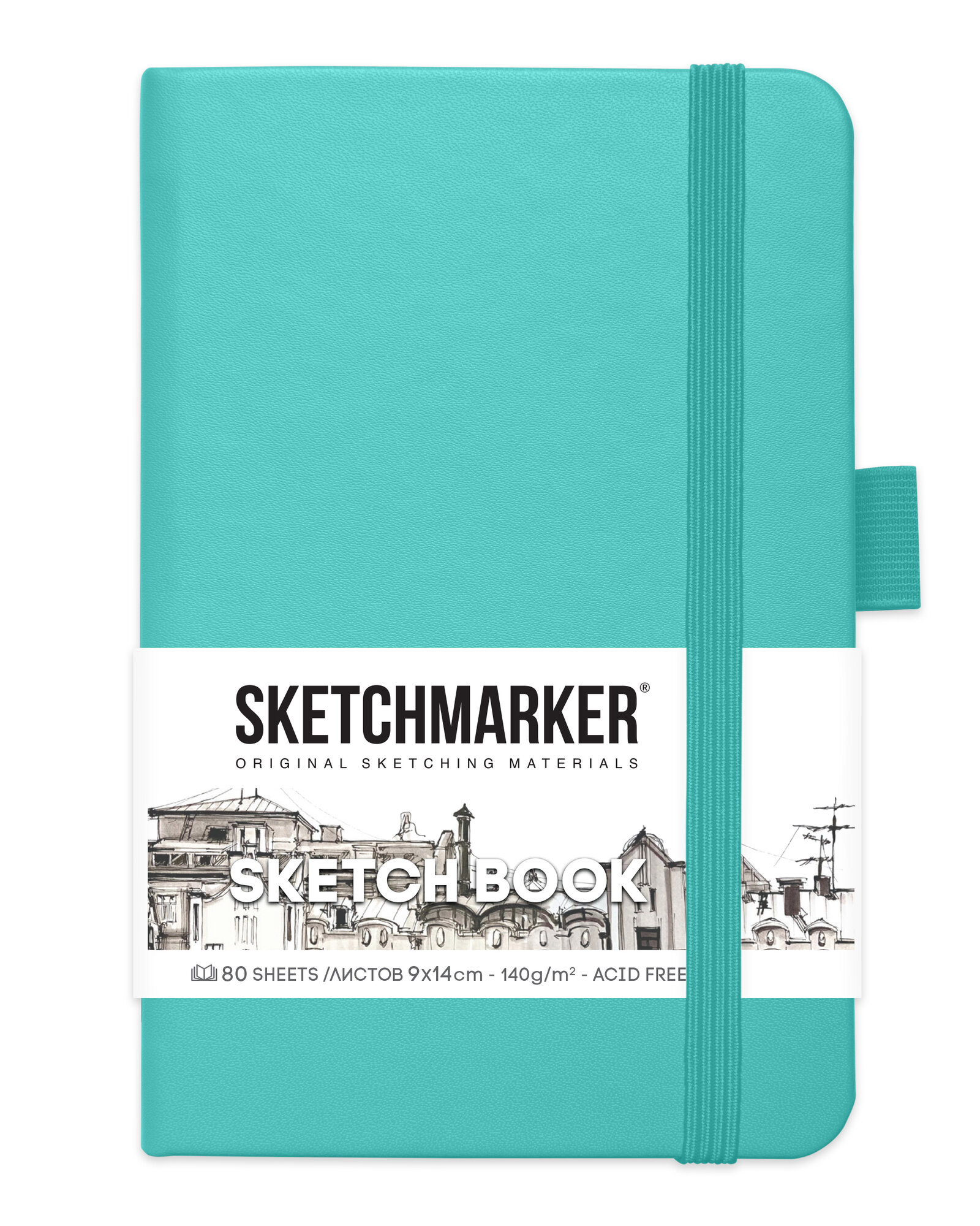 Блокнот для зарисовок Sketchmarker 140г/кв. м 9*14см 80л (Аквамарин)