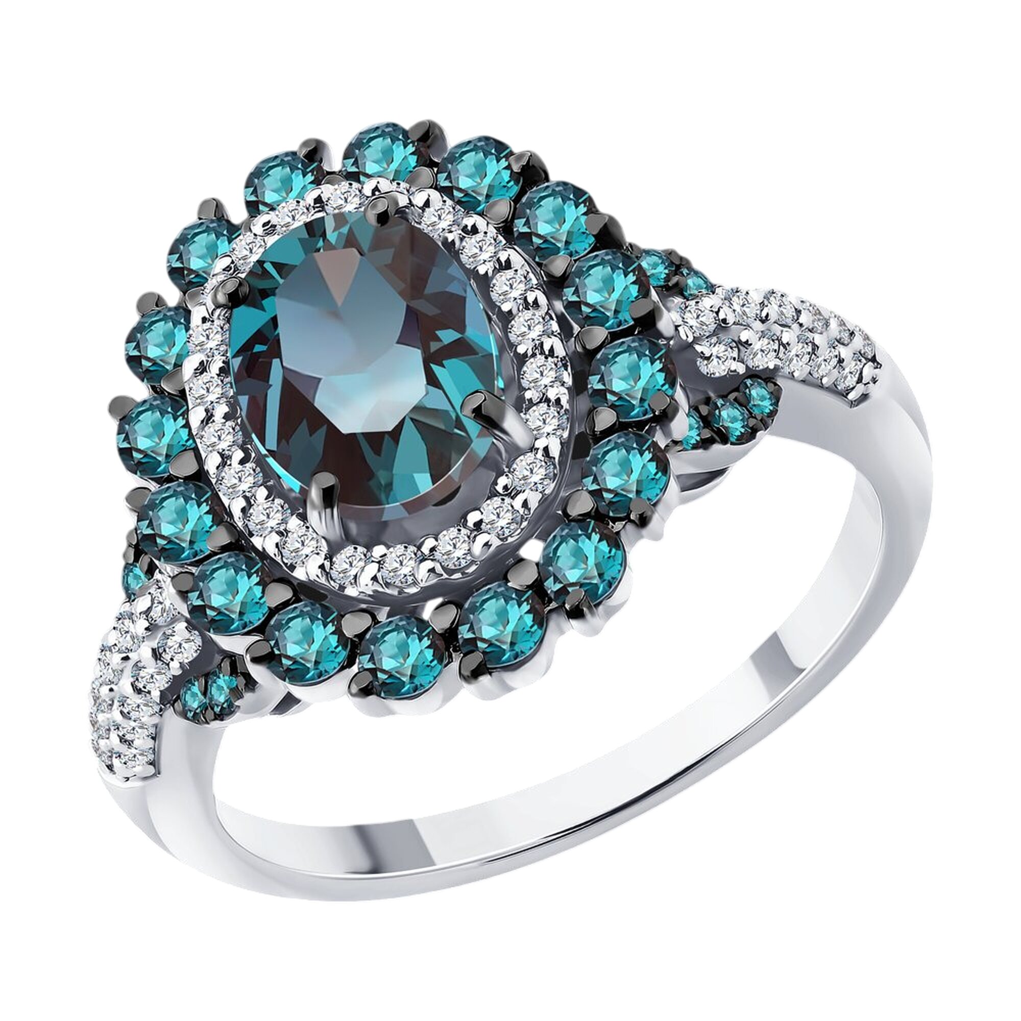 Кольцо, белое золото, 585 проба, александрит, бриллиант