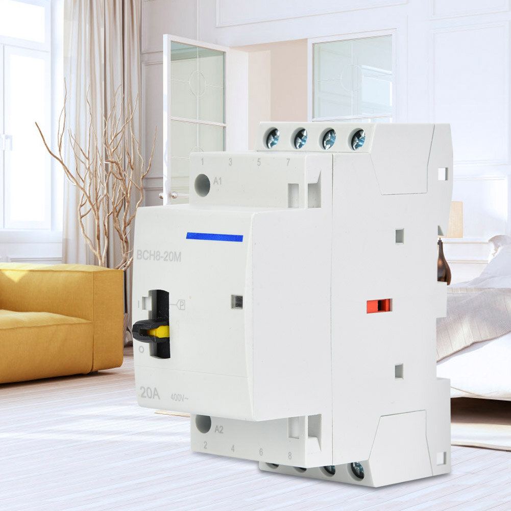 Контактор бытовой переменного тока BCH8-20М, 24В, 20А, 4П, 4НО, с ручным переключателем, на DIN-рейку