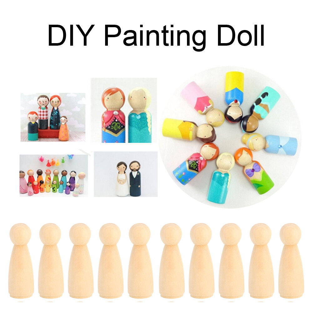 10pcs 65mm Женские деревянные куклы для рисования DIY, деревянные фигуры для детей, игрушки для ремесел, куклы для рисования, деревянные куклы, фигуры для ремесел, деревянные игрушки для детей, куклы для DIY, 65мм куклы, деревянные фигуры для рисования