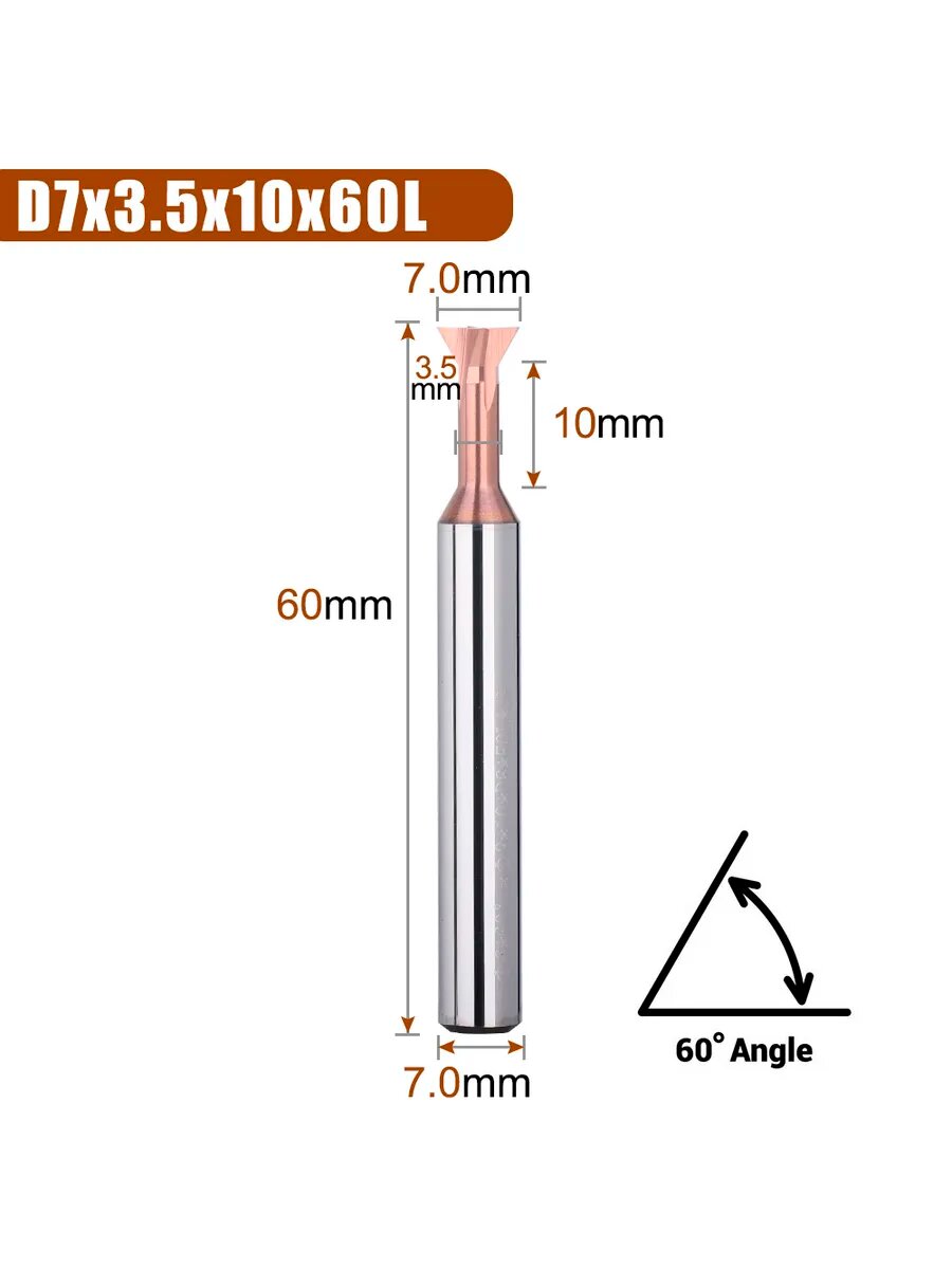 Фреза по металлу пазовая "Ласточкин хвост" 60° 7х7х60мм