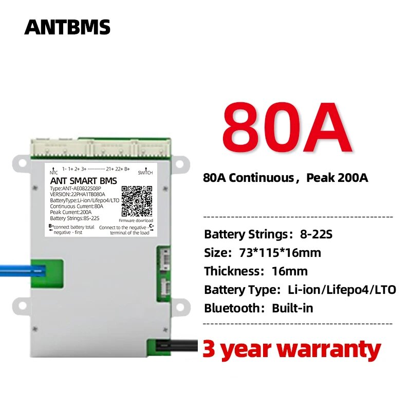 Smart 7S to 16S ANT BMS Bluetooth Батарея 8-22S 80A