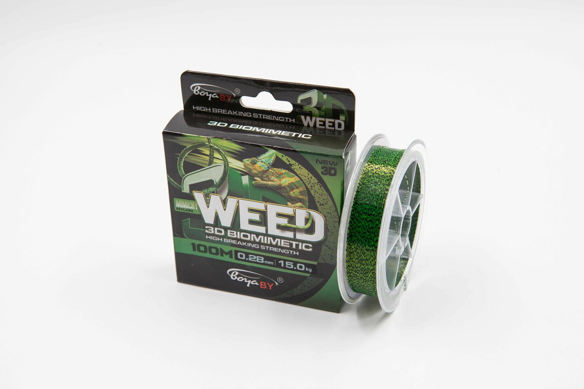 Леска нейлоновая BoyaBY 3D Weed 0.28 мм 15 кг зеленая суперпрочная для ловли в зарослях и коряжнике