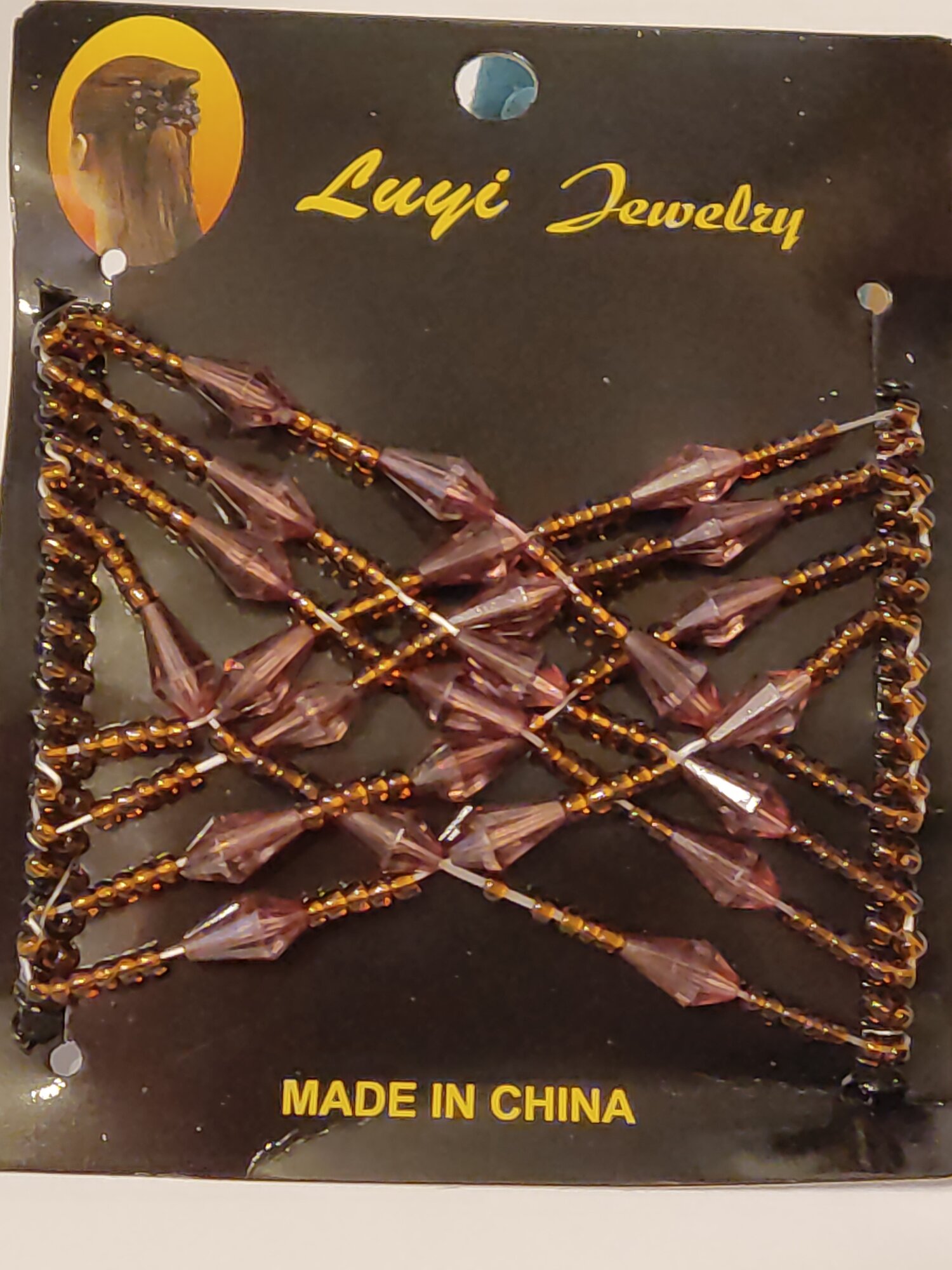 Зажим для волос 2-гребневый "Жемчужная сеть", коричневый, металлический, пластик, 9см