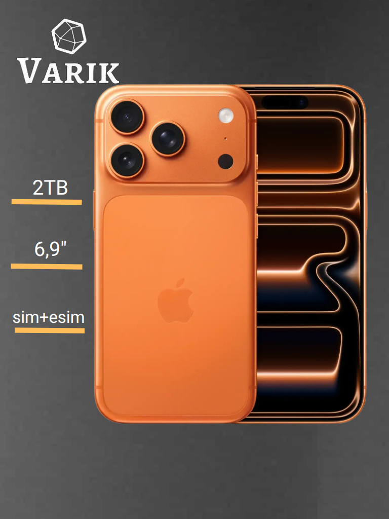 Смартфон Apple iPhone 17 Pro Max, 2ТБ, OLED экран 12ГБ, NFC, оранжевый