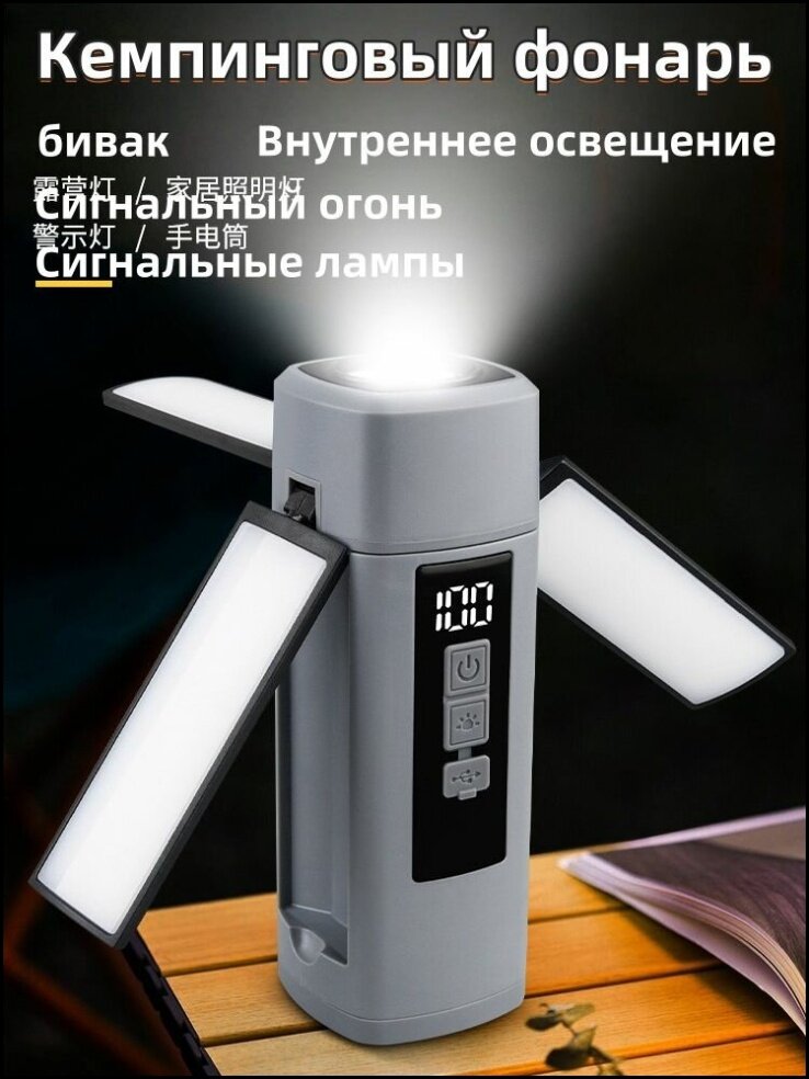 Многофункциональная лампа для кемпинга, портативный фонарик 1800 мАч, Type-C, магнитное крепление, цифровой дисплей