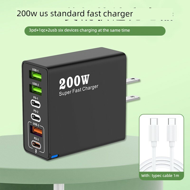 Адаптер для сверхбыстрой зарядки мощностью 200 Вт, многопортовый USB-адаптер, зарядное устройство стандарта