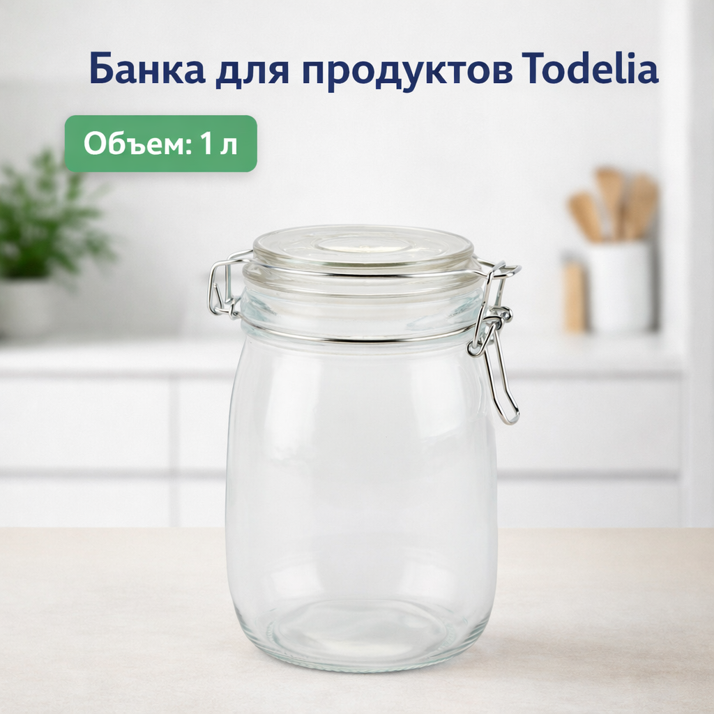 Банка для продуктов TODELIA "Грация", 1л, круглая, с бугельным замком, стекло