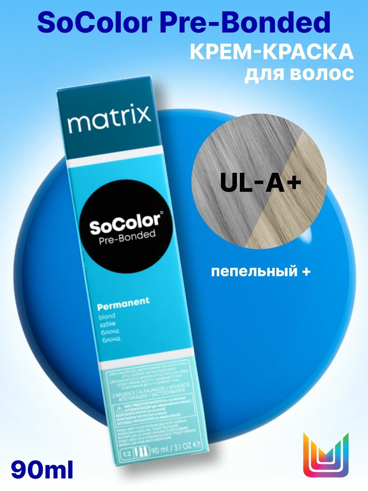 Крем-краска Matrix SoColor Pre-Bonded UL-A+ пепельный +, 90 мл
