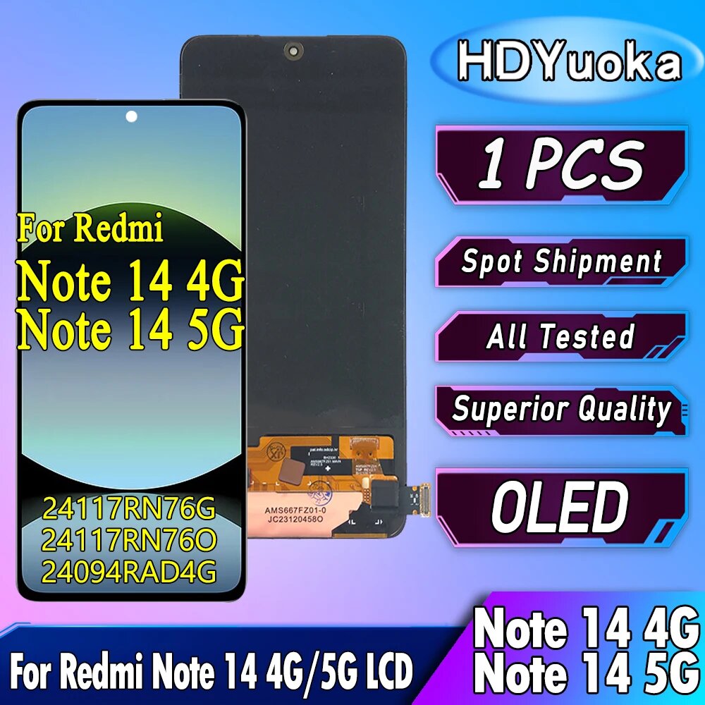 OLED дисплей для Xiaomi Redmi Note 14 4G, черный
