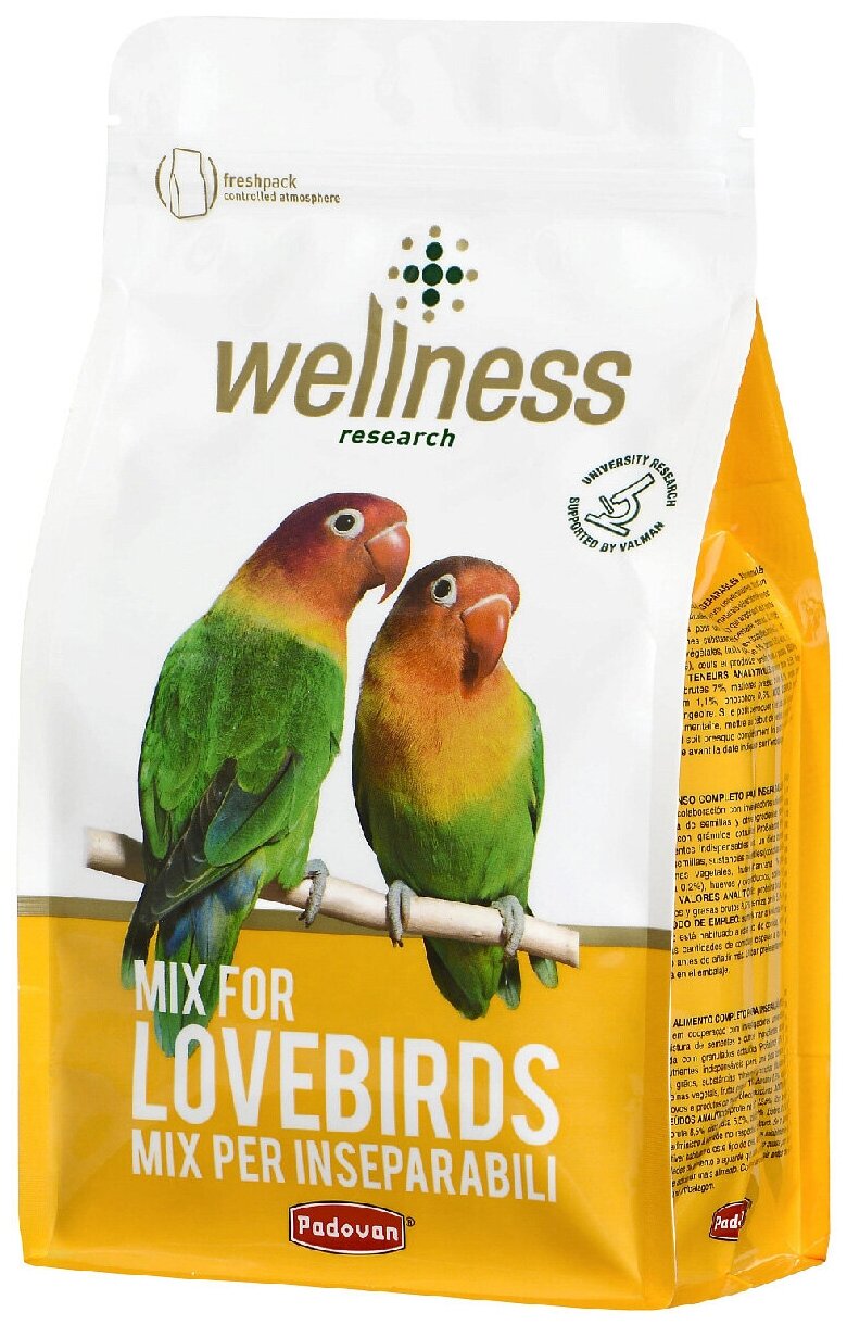 PADOVAN WELLNESS MIX FOR LOVEBIRDS корм для средних попугаев (850 гр)