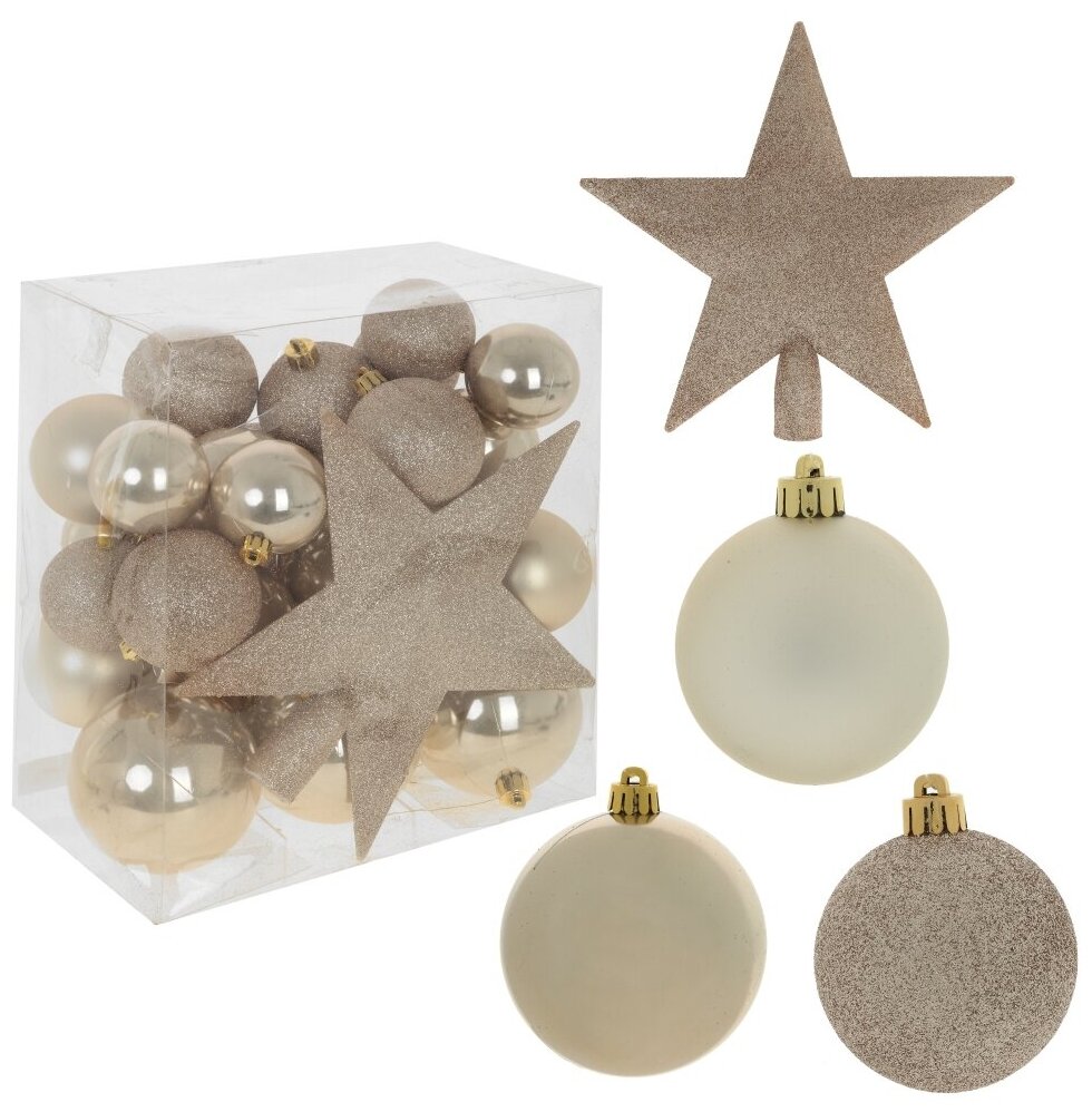 Украшение новогоднее "Шар и звезда", набор из 30 шт + 1 звезда, L21 W16 H26 D20/8/6/5/4/3 см