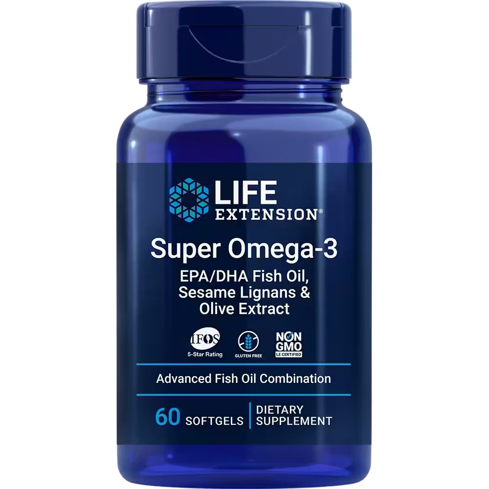 Life Extension Super Omega-3 (EPA/DHA Fish Oil, Sesame Lignans & Olive Extract), 60 капсул гелевых