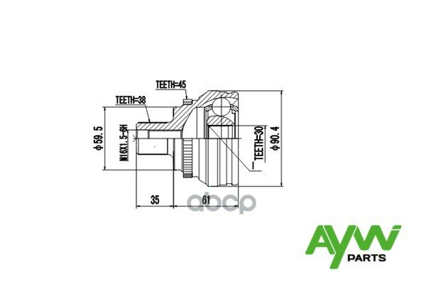 ШРУС внешний AUDI A6 2.0-2.6 94-97 / 100 2.0-2.6 90-94/ AYWIparts арт. AW1510008A