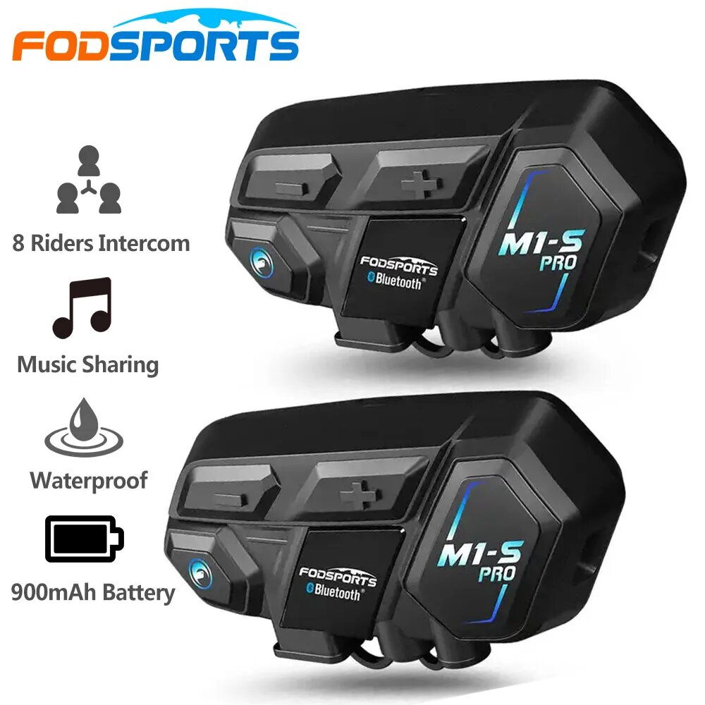 Мотогарнитура для шлема Bluetooth-гарнитура Fodsport M1-S Pro домофон для шлема, беспроводная мотогарнитура, мотошлем переговорное устройство для мотоциклистов, 2 шт. домофон, гарнитура для мотошлема, блютуз гарнитура