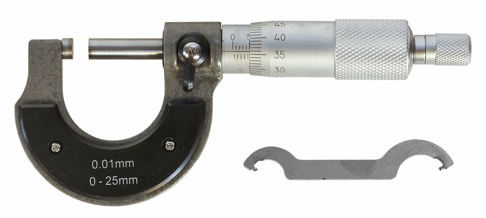 Микрометр Энкор 10770, диапазон измерений, 0-25 мм, цена деления 0,01 мм, погрешность 5 мкм
