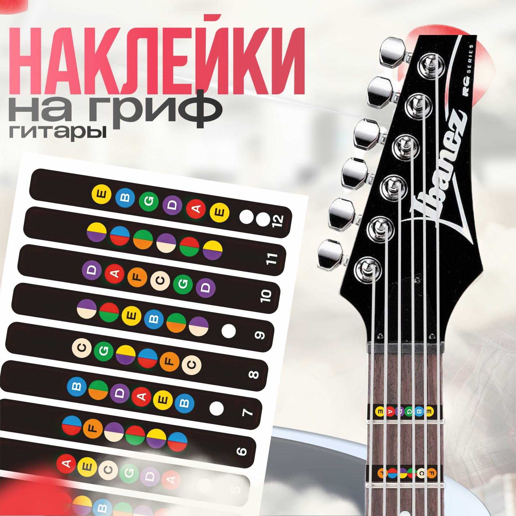 Наклейки на гитару аккорды ноты
