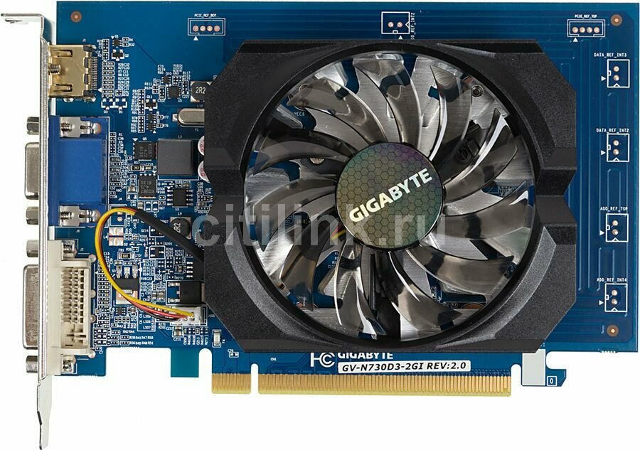 Видеокарта GIGABYTE GeForce GT 730 GV-N730D3-2GI (GV-N730D3-2GI) - PCI-E 2.0, 2 ГБ, DDR3, 64 бит, HDMI, DVI, GPU 902 МГц