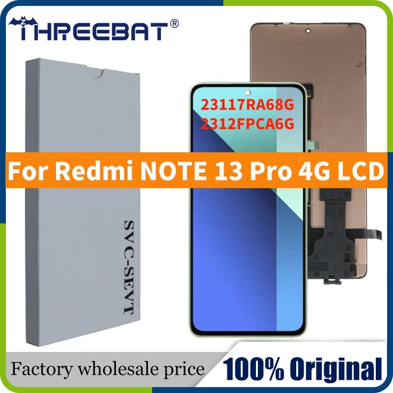 6,67 'оригинальный AMOLED 120 Гц для Xiaomi Redmi Note 13 Pro 4G ЖК-дисплей Note13 Pro 23117RA68G Дисплей с цифровым преобразователем сенсорного экрана в сборе Original No Frame