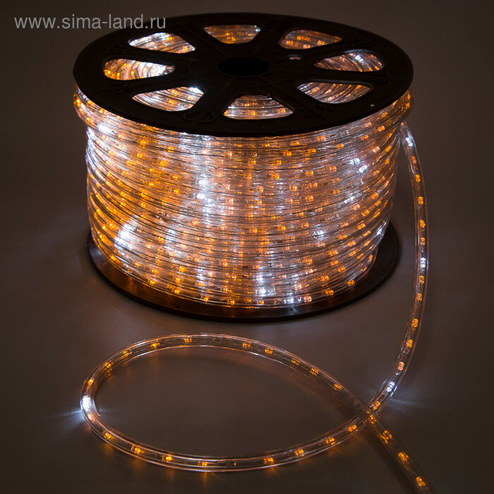 LED шнур 13 мм, круг, 100 м, кажд.6 мерц, 2W-LED/м-36-220V. + н-р д/подкл, желтый 3784956