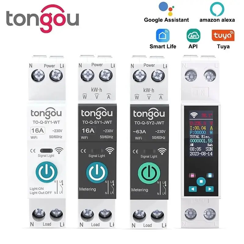 Умный автоматический выключатель TONGOU 1P 50A 63A SY2 VA protect, 1-63A adjustable