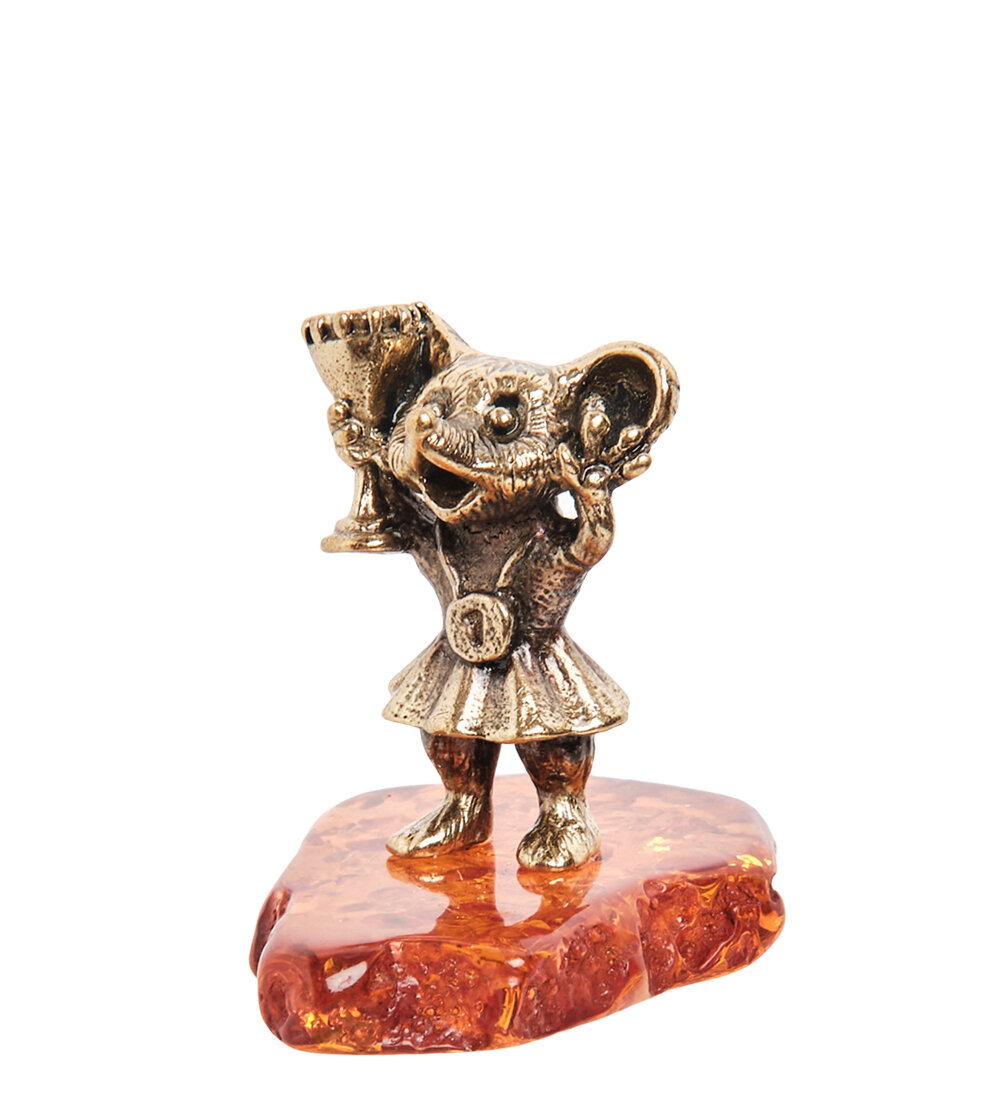 Фигурка 'Мышь Чемпионка' (латунь, янтарь)