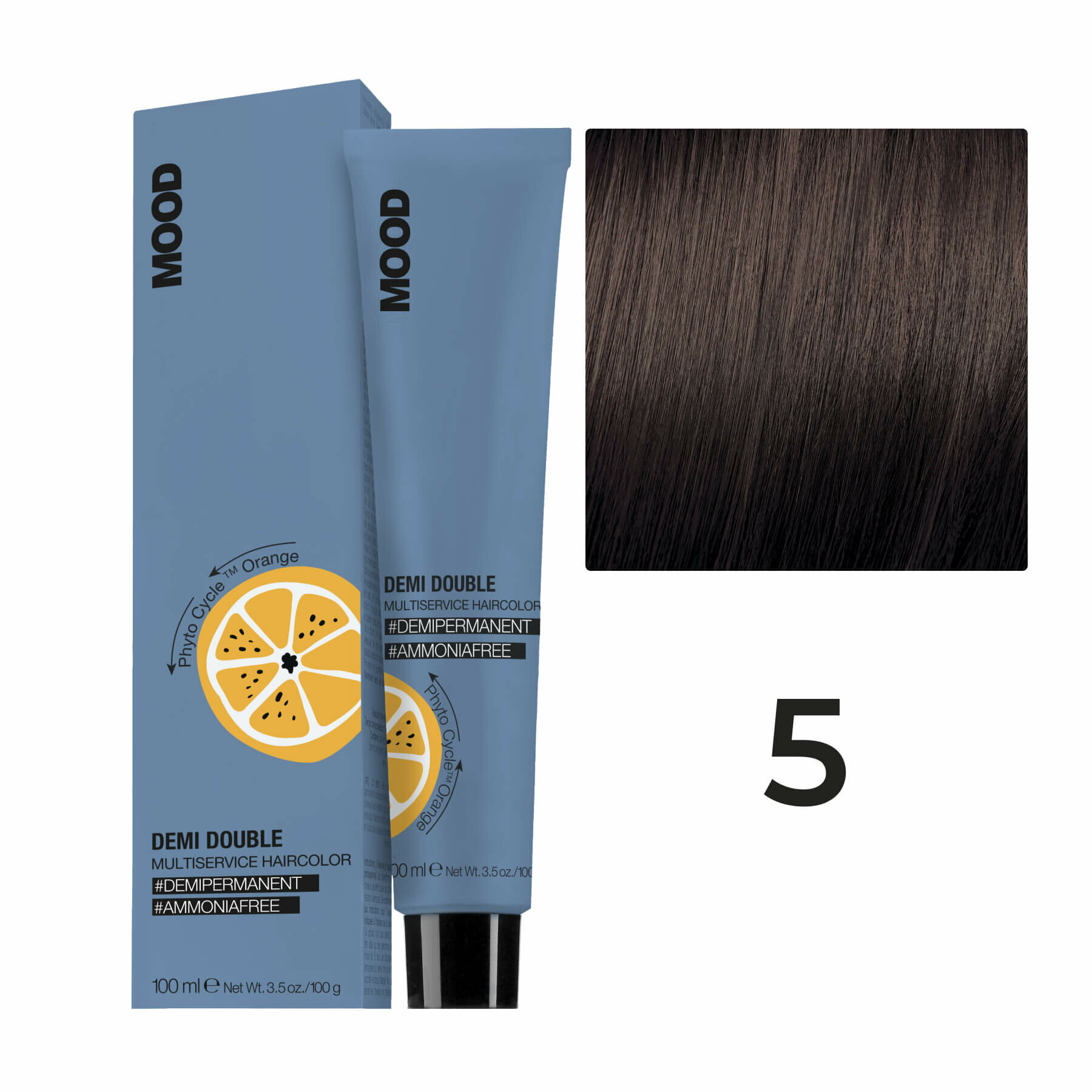 Краска для волос профессиональная без аммиака Mood Demi Double 5 Светлый каштановый Натуральный 100 мл