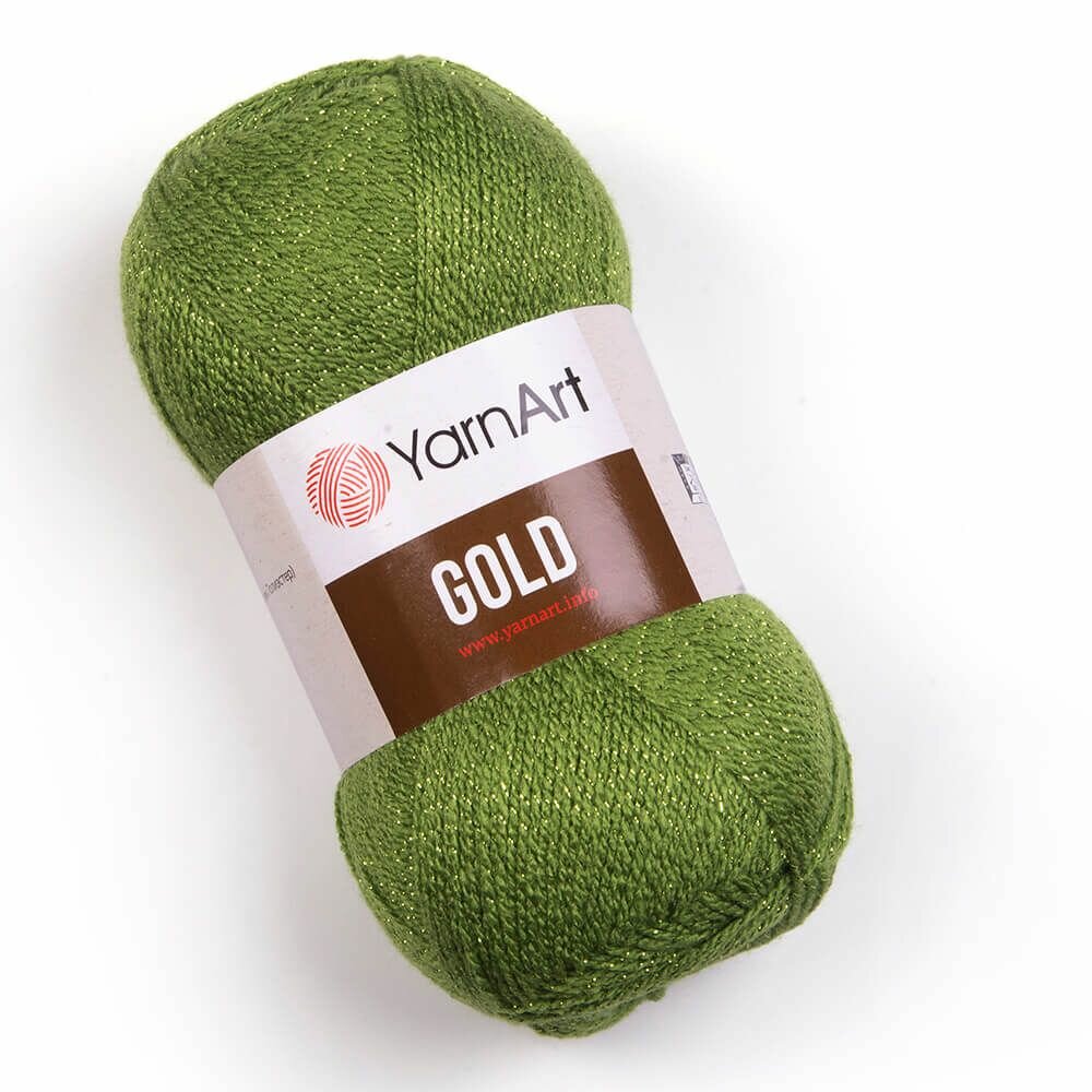 Пряжа Голд (Gold Yarnart) упаковка 5 мотков 100 г. 400 м. 92% акрил 8% металлик цвет 9046 киви с зеленым люрексом