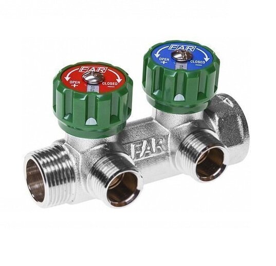 Регулирующий коллектор 1" (ВР-НР) с 2 отв. 3/4" НР (межосев. 45 мм) FAR (FK3821 134TP) плск. упл.