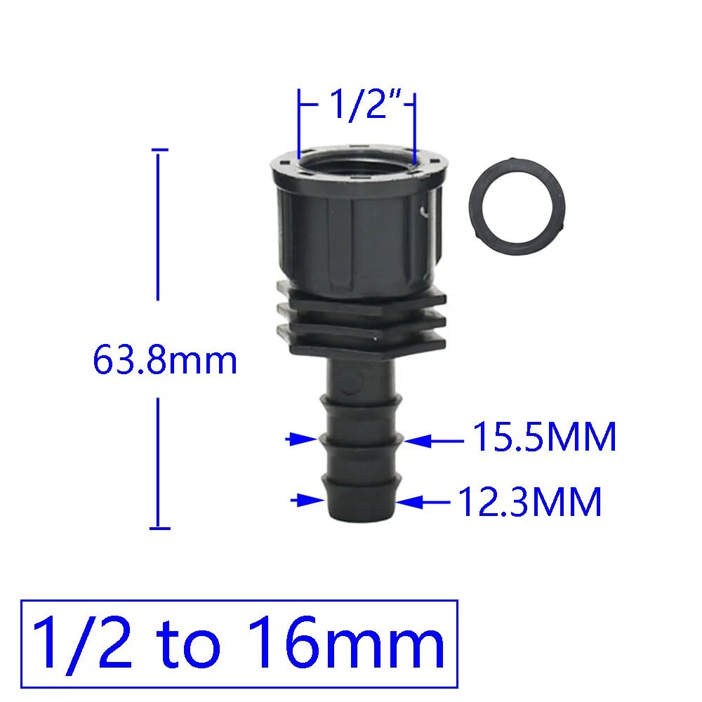 Черный фитинг 1/2" - 16мм для шланга