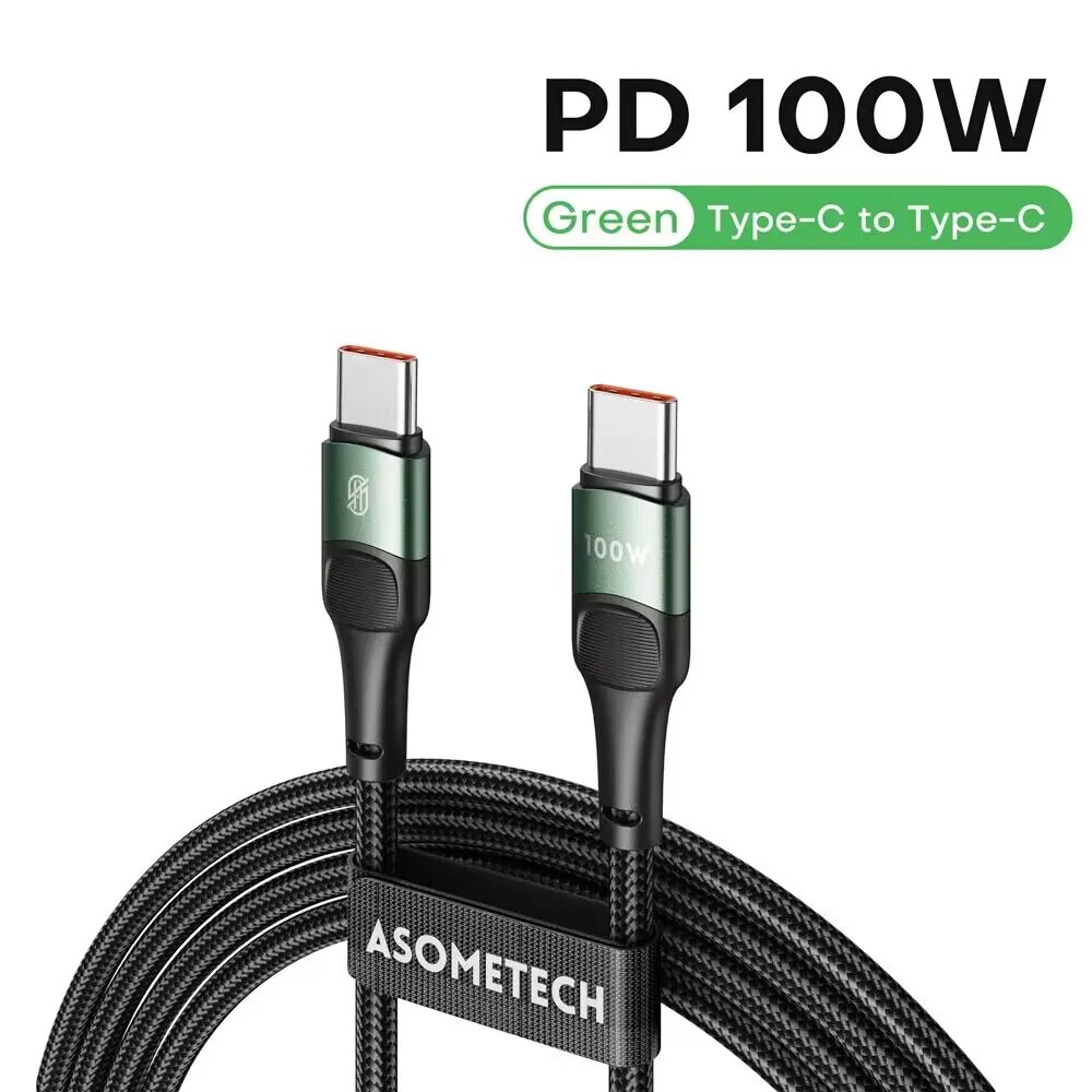 Кабель USB-C к USB-C 2 м, 100W, Green