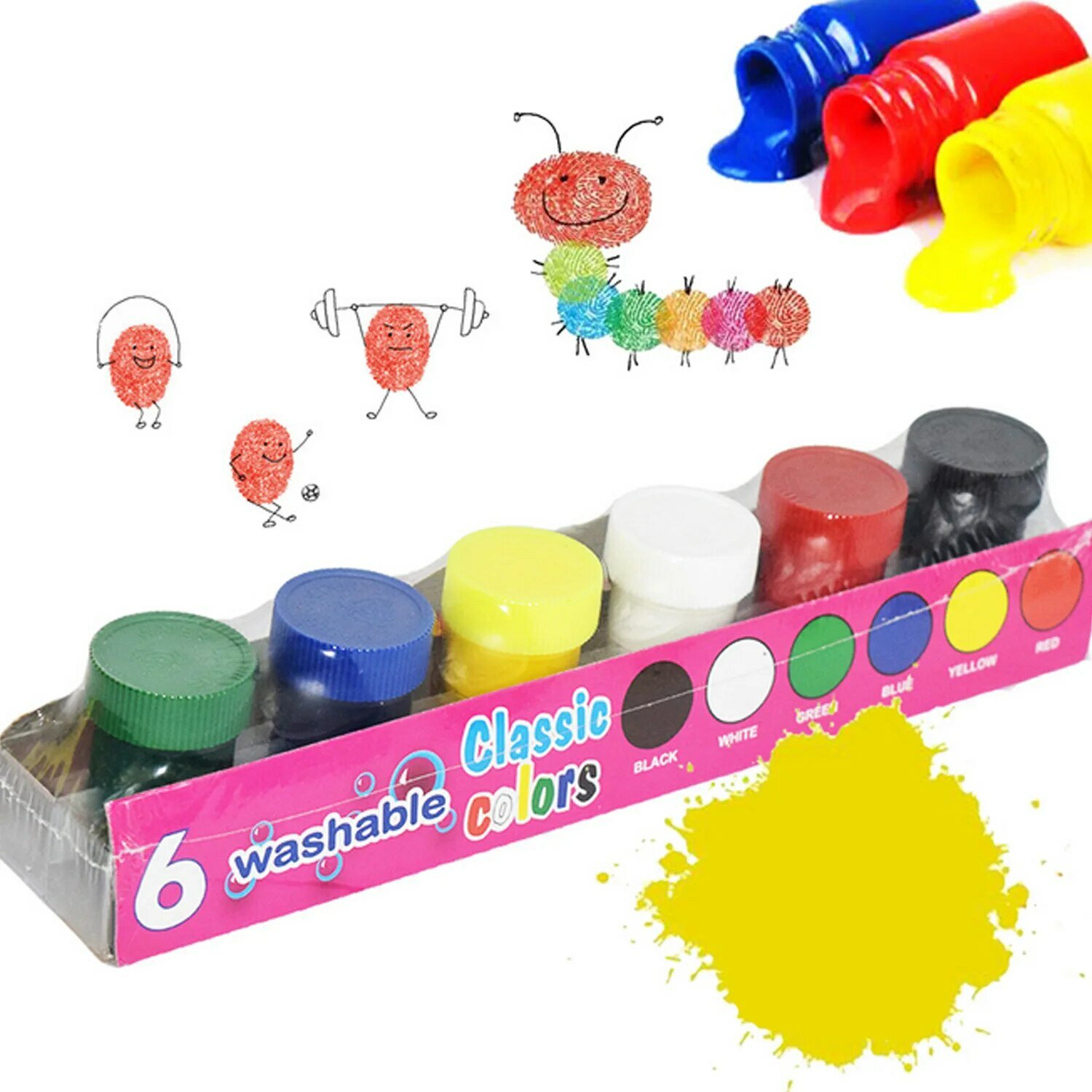 20 мл 6 цветов краски для рисования смывающиеся гуашь DIY пальчиковые краски граффити пигменты с 1 Bursh для детей Дети Дом Школа