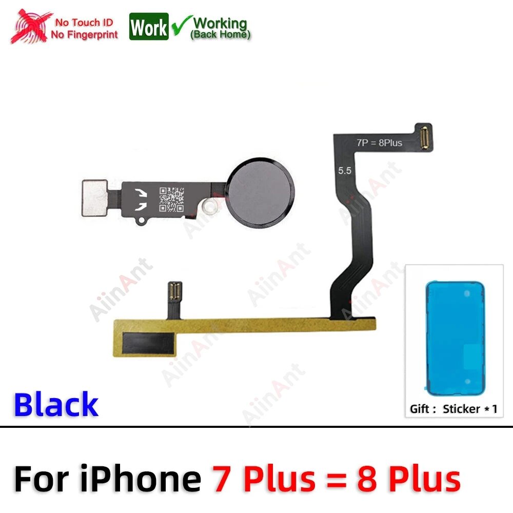 100% тест Aiinant Home Flex для iPhone 7 8 6 6s Plus 5s SE 2020 2, кнопка возврата «Домой», гибкий кабель, детали для телефона с sticekr YF Black 5.5