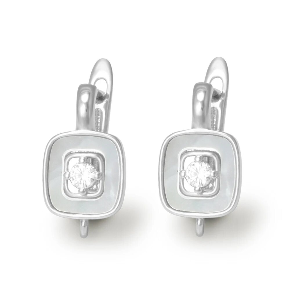 Серебряные серьги с бриллиантом, Rhodium, 18К