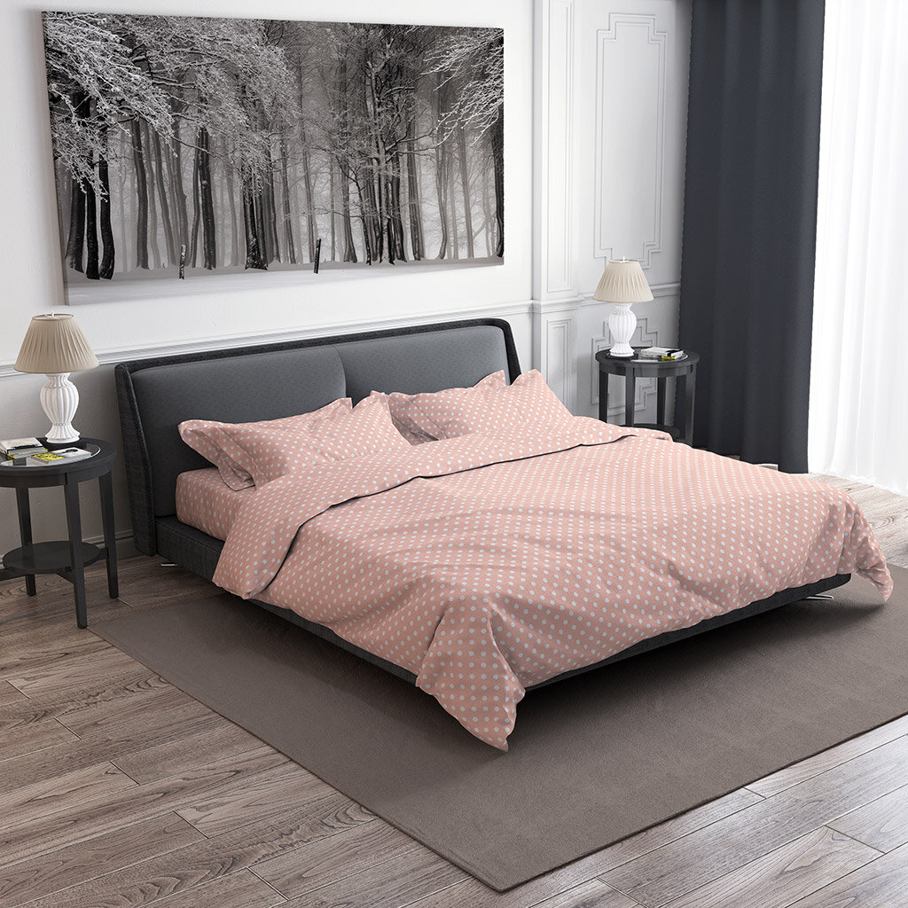 Комплект постельного белья Домашняя Мода 1,5 спальный "Горошек, бежевый" 4 предмета: пододеяльник 145х215 см, простыня 150х220 см, 2 наволочки 70х70 см, бязь хлопок 100% (КПБ-1,5-4-70/2)