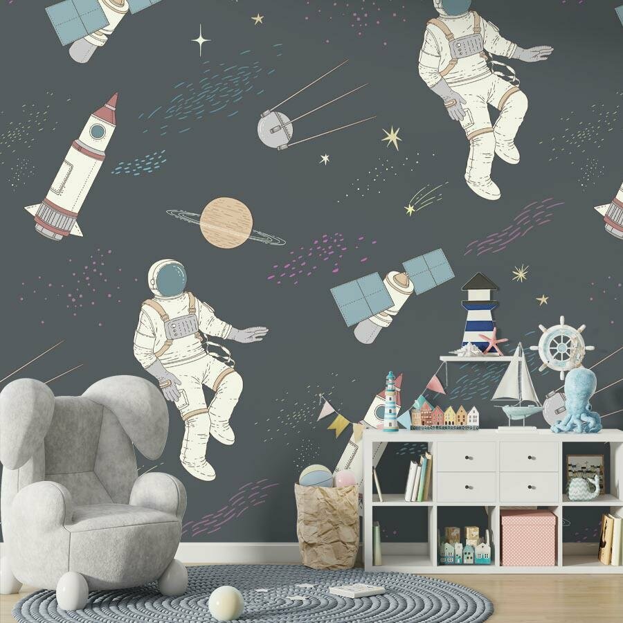 Фотообои Космонавты в открытом космосе 12-1480-S-Холст 270 x 200 см (ВхШ) Бесшовные, флизелиновые, влагостойкие обои MasterFresok