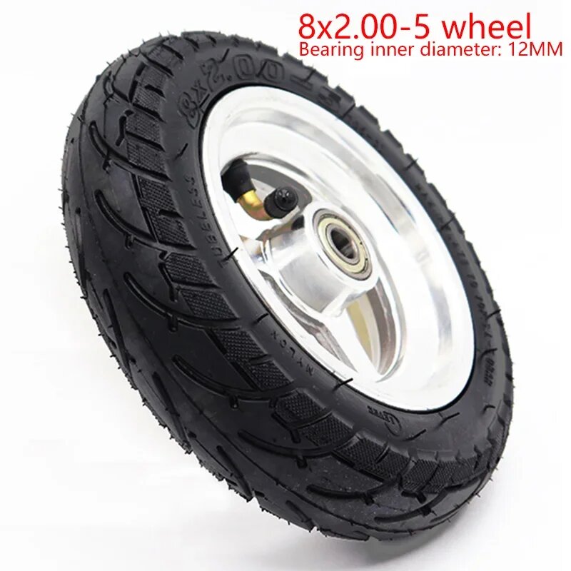 Высокое качество 8x2.00-5 бескамерное колесо DIY 8*2,00-5 вакуумное со ступицей из сплава для KUGOO S1 S3 Электрический скутер для взрослых Черный, 12mm wheel