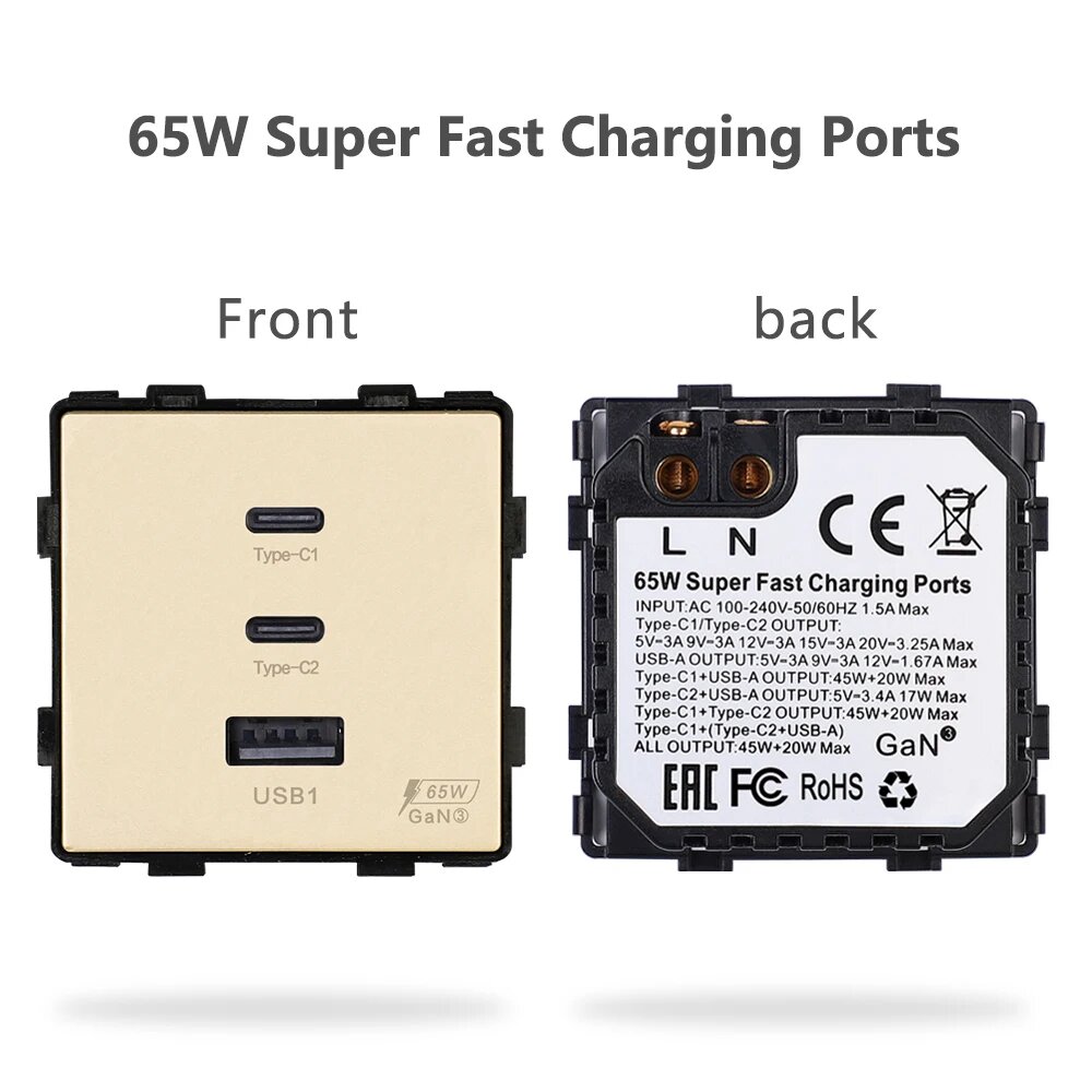 Модуль зарядки 65W gold USB Type-C Bingoelec