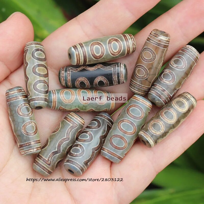 Зеленый Тибетский агат Dzi, 3 шт, 28-30 мм, лаerf beads 5eyes