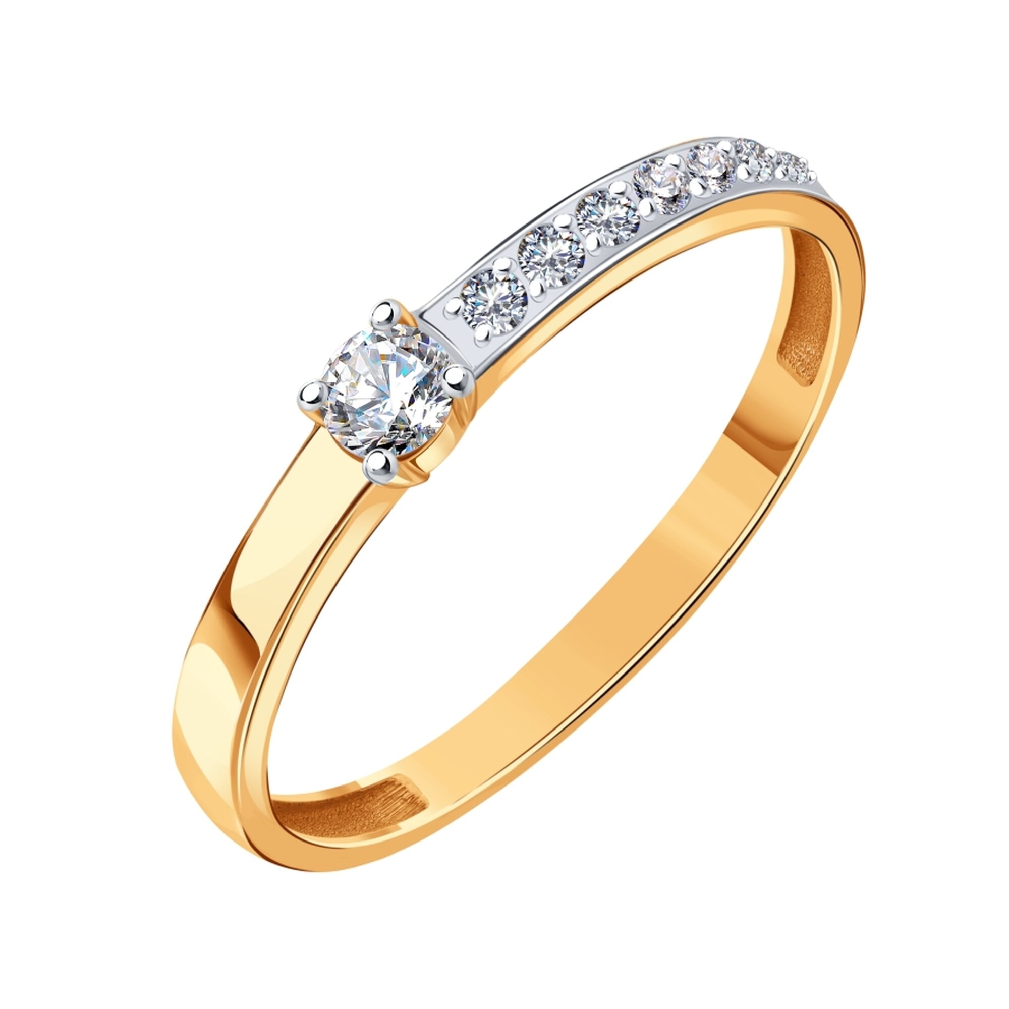 Кольцо дорожка, красное золото, 585 проба, фианит