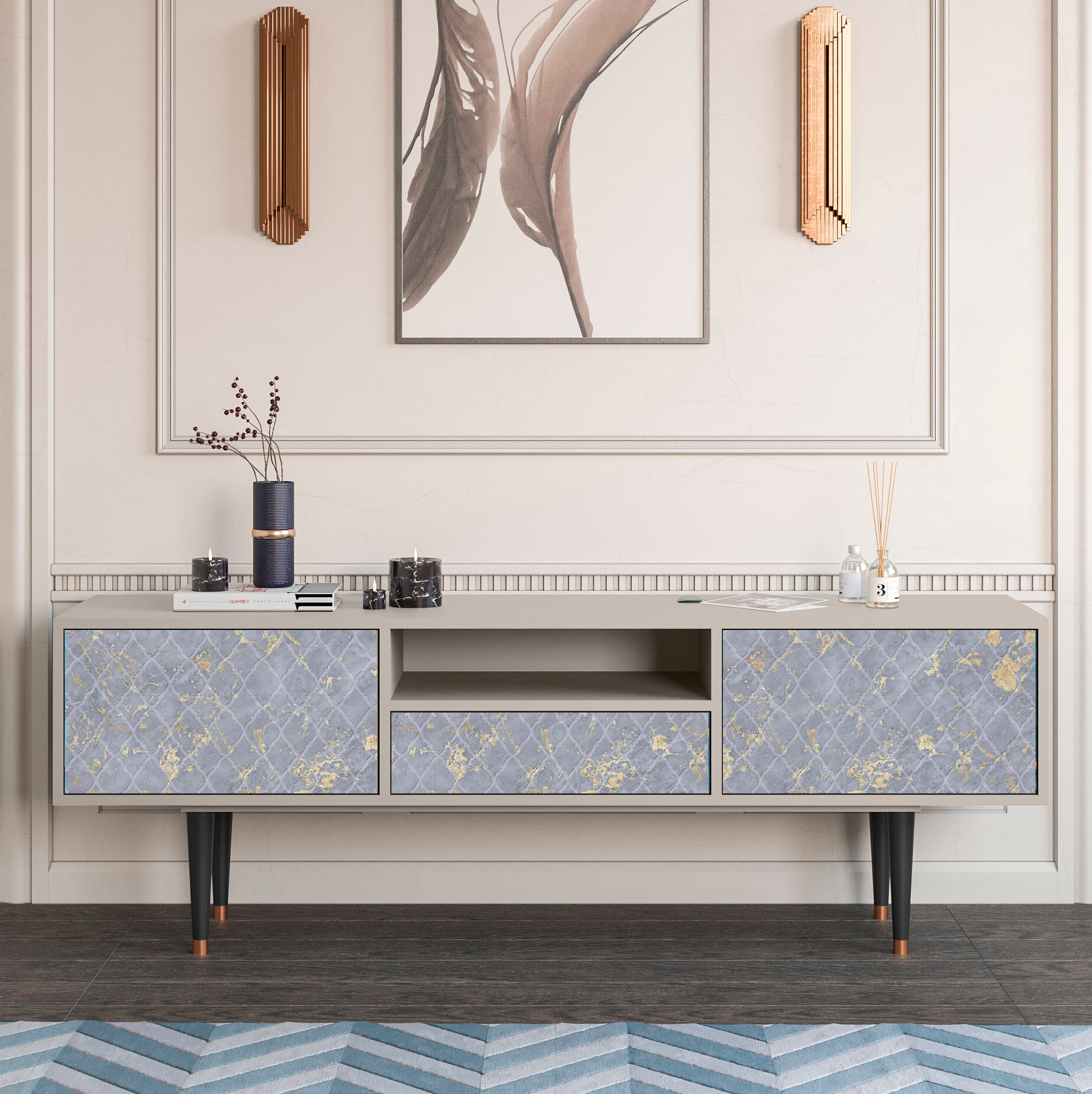 ТВ-Тумба - STORYZ - T6 Golden Smoke, Размер - 170 x 69 x 41 см, Цвет корпуса - , Сатин