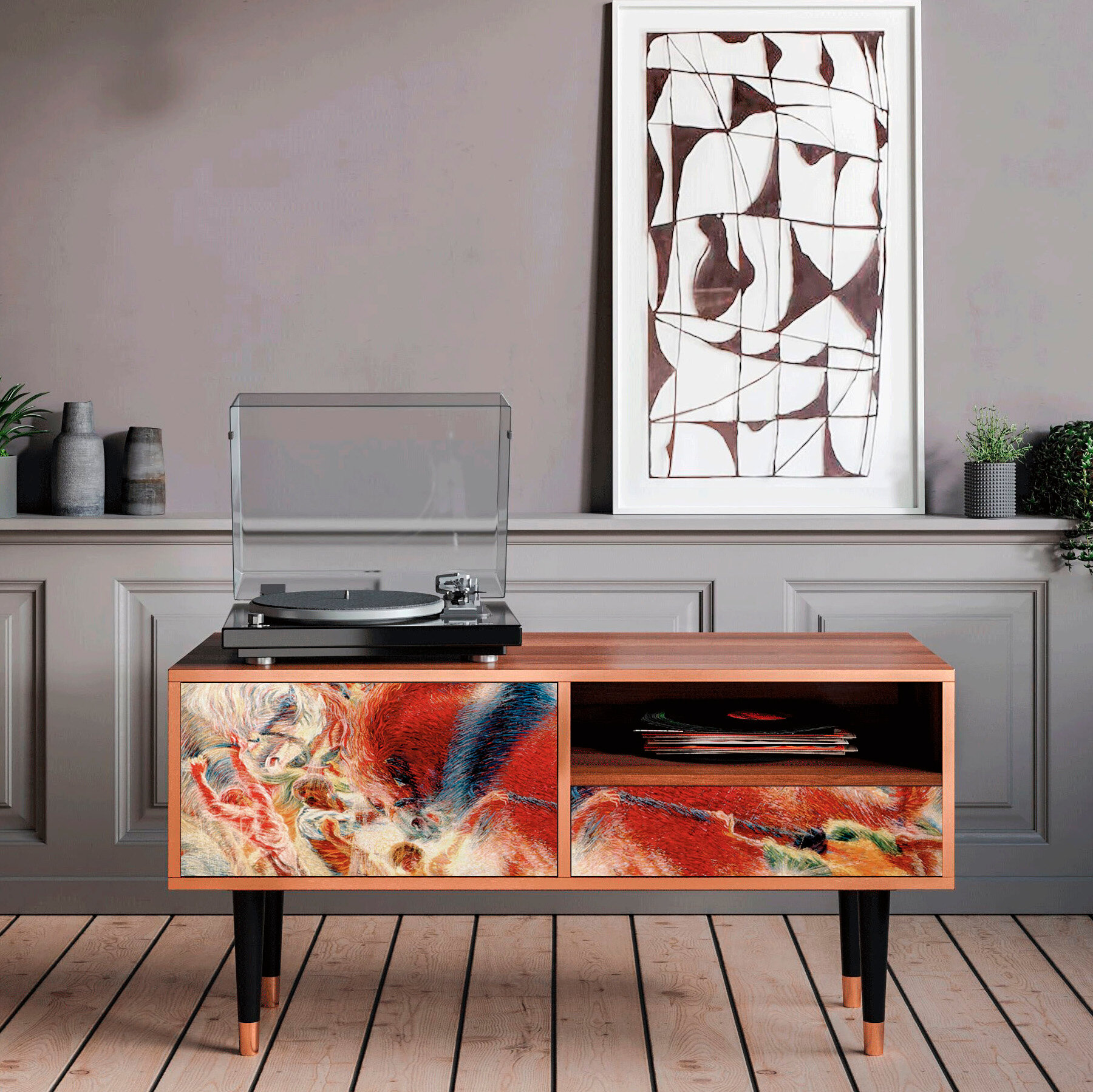 ТВ-Тумба - STORYZ - T3 The City Rises by Umberto Boccioni, Размер - 115 x 59 x 48 см, Цвет корпуса - , Орех