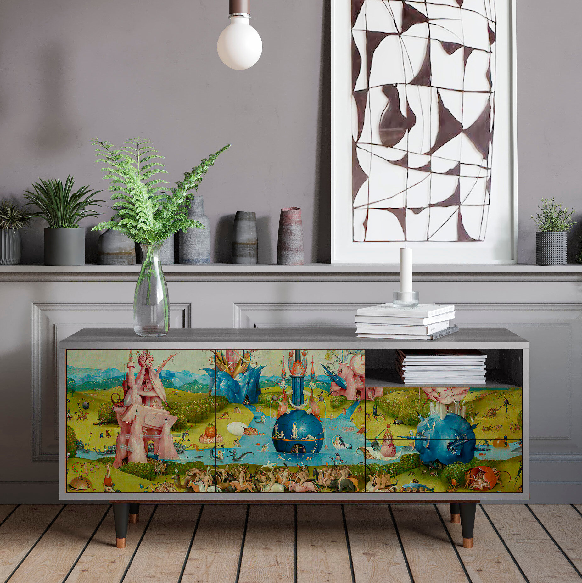 ТВ-Тумба - STORYZ - T7 The Garden by Hieronymus Bosch, Размер - 125 x 56 x 41 см, Цвет корпуса - , Серый