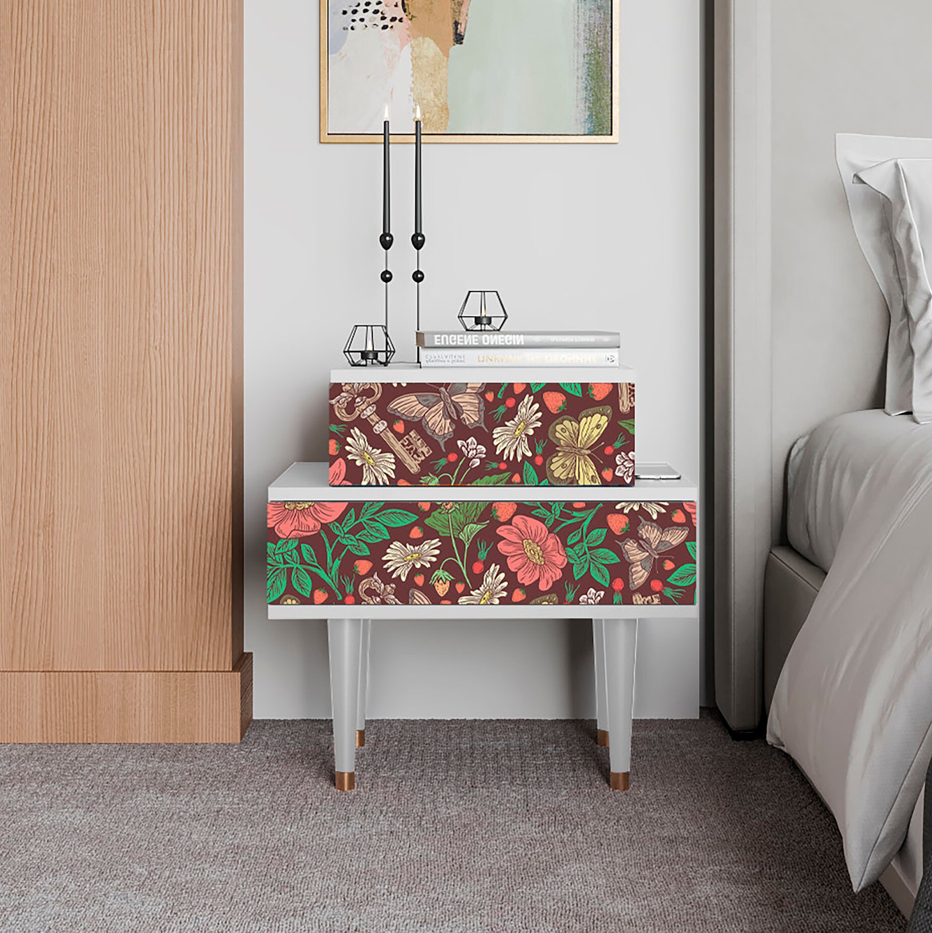 Прикроватная тумба - STORYZ - NS1 Alice in Wonderland, Размер - 58 x 58 x 41 см, Цвет корпуса - , Белый