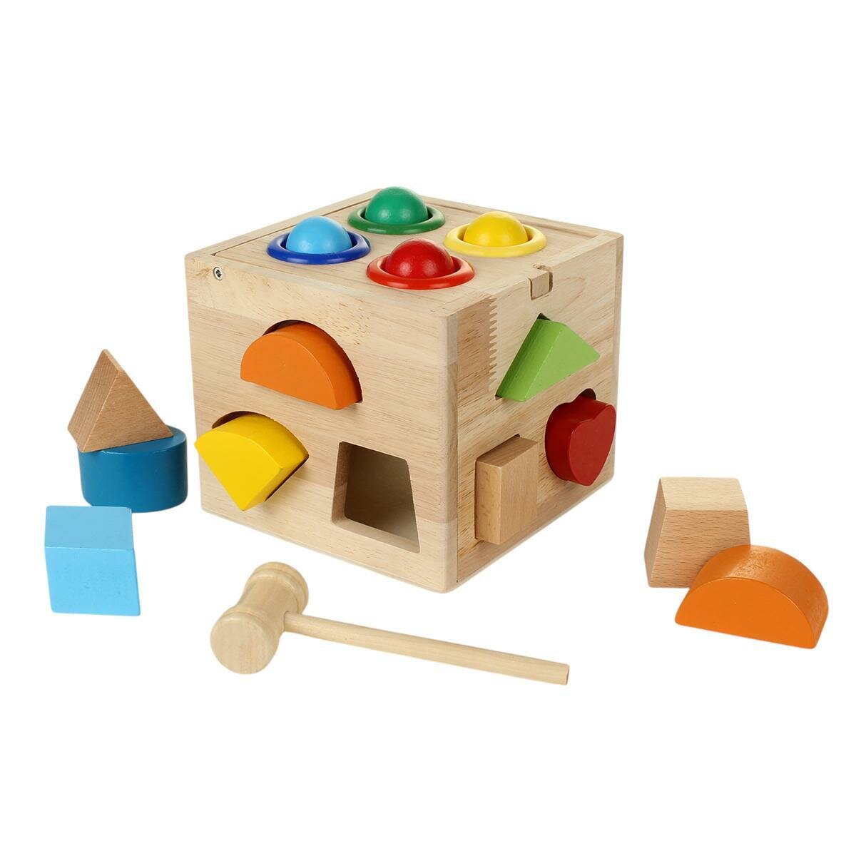 Деревянный куб-сортер Монтессори, 15х15х13 см, развивает моторику и воображение