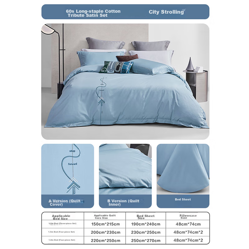 Luolai Home Textiles Pure Cotton Bedding Set, Three/four Pieces, All-Cotton Bed Sheet And Duvet Cover, Bedding, Single Student Size 150*215