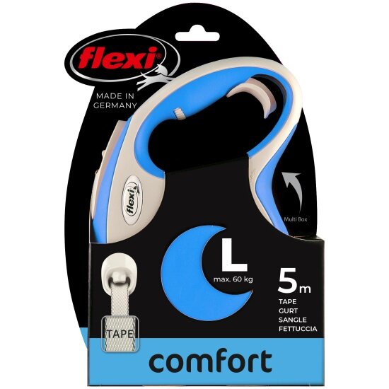 Поводок-рулетка Flexi New Coмfort tape L, 5 м, 60 кг, синий