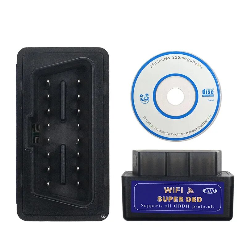 Super Mini OBDII Сканер WiFi, Черный, 2PCB 25K80